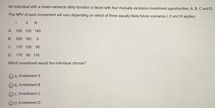 Solved An individual with a mean-variance utility function | Chegg.com