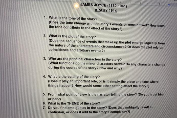 JAMES JOYCE (1882-1941) ARABY 1914 1. What is the | Chegg.com