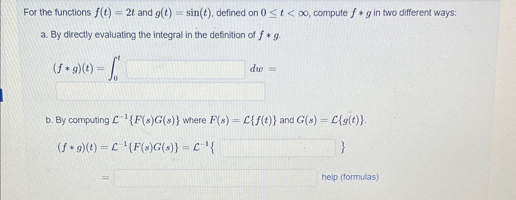 Solved For the functions f(t)=2t ﻿and g(t)=sin(t), ﻿defined | Chegg.com