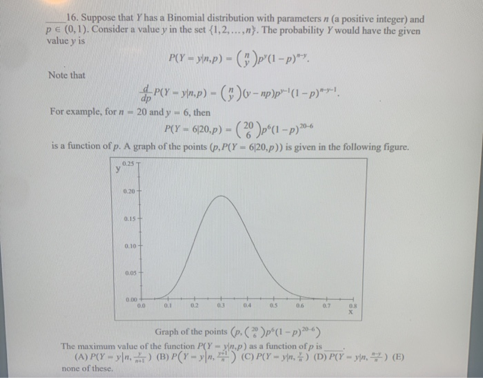 Solved 16. Suppose that Yhas a Binomial distribution with | Chegg.com