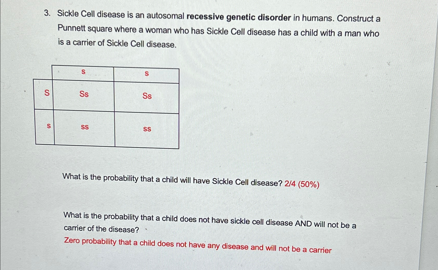 Solved Sickle Cell disease is an autosomal recessive genetic | Chegg.com