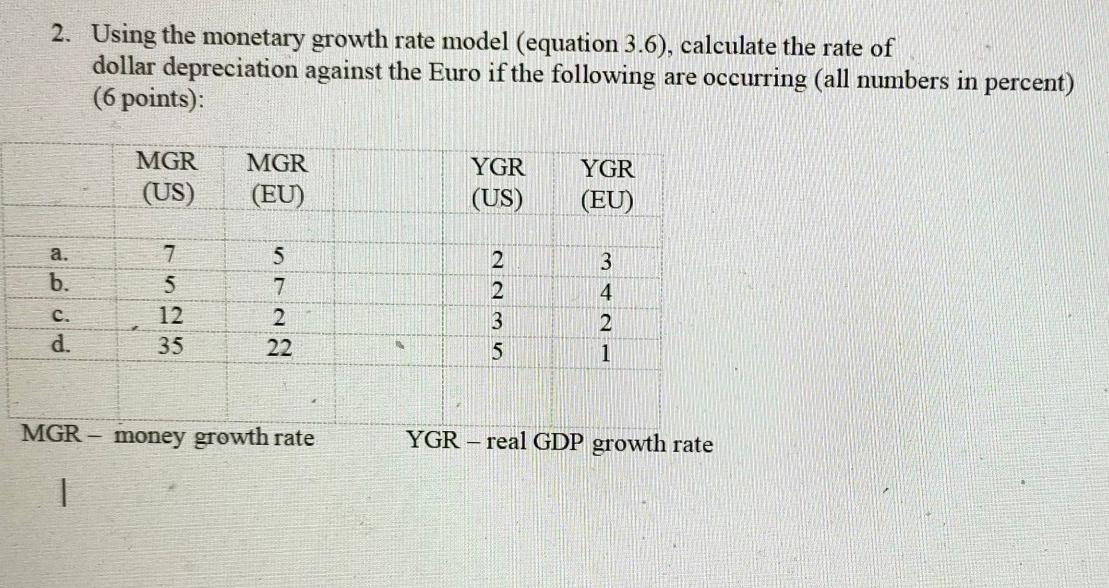 Solved Money Growth Rate Model AEg/et Es/€.t TUS,t – Teur, | Chegg.com