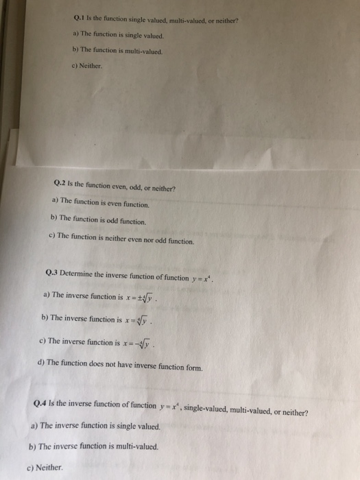 Solved 0.1 is the function single valued, multi-valued, or | Chegg.com