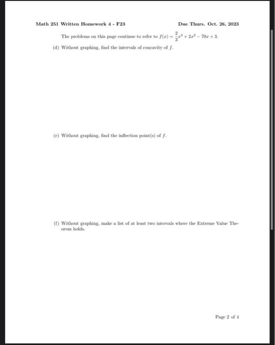 Solved Math 251 Written Homework 4 - F23 Due Thurs. Oct. 26, | Chegg.com