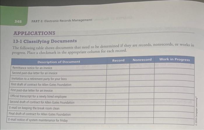 Solved 348 PART : Electronic Records Management APPIICATIONS | Chegg.com