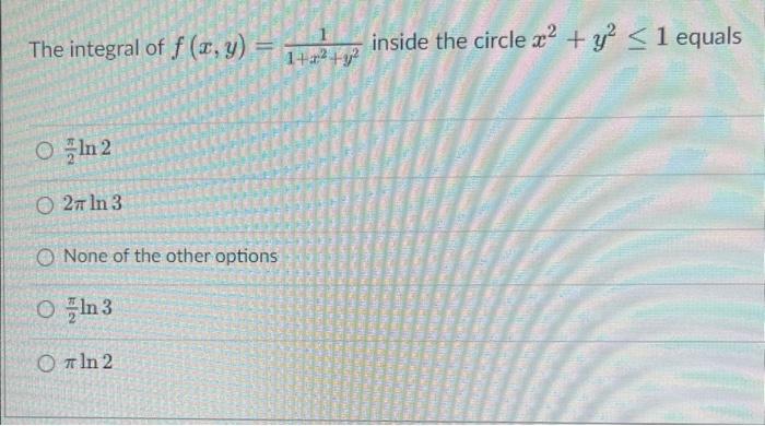 Solved The integral of f(x,y)=1+x2+y21 inside the circle | Chegg.com