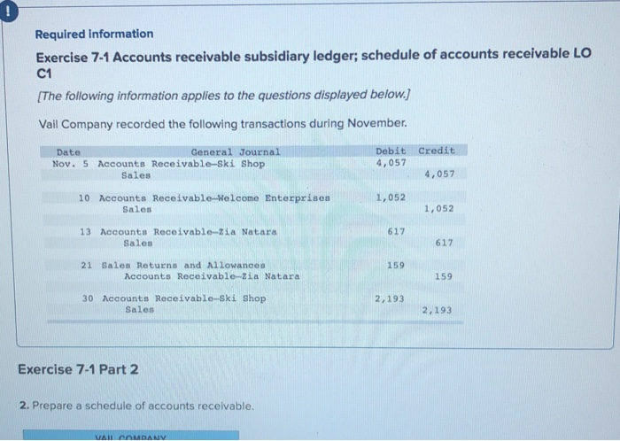 Solved Required information Exercise 7-1 Accounts receivable | Chegg.com