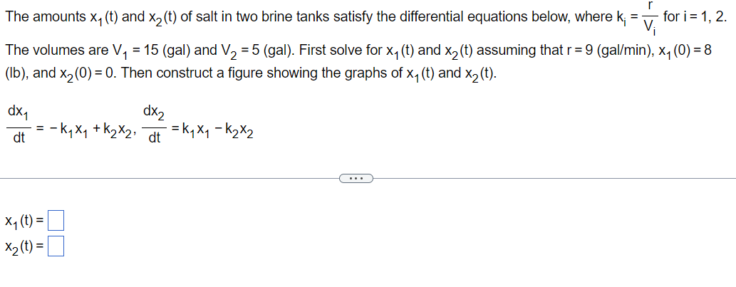 Solved The amounts x1(t) ﻿and x2(t) ﻿of salt in two brine | Chegg.com