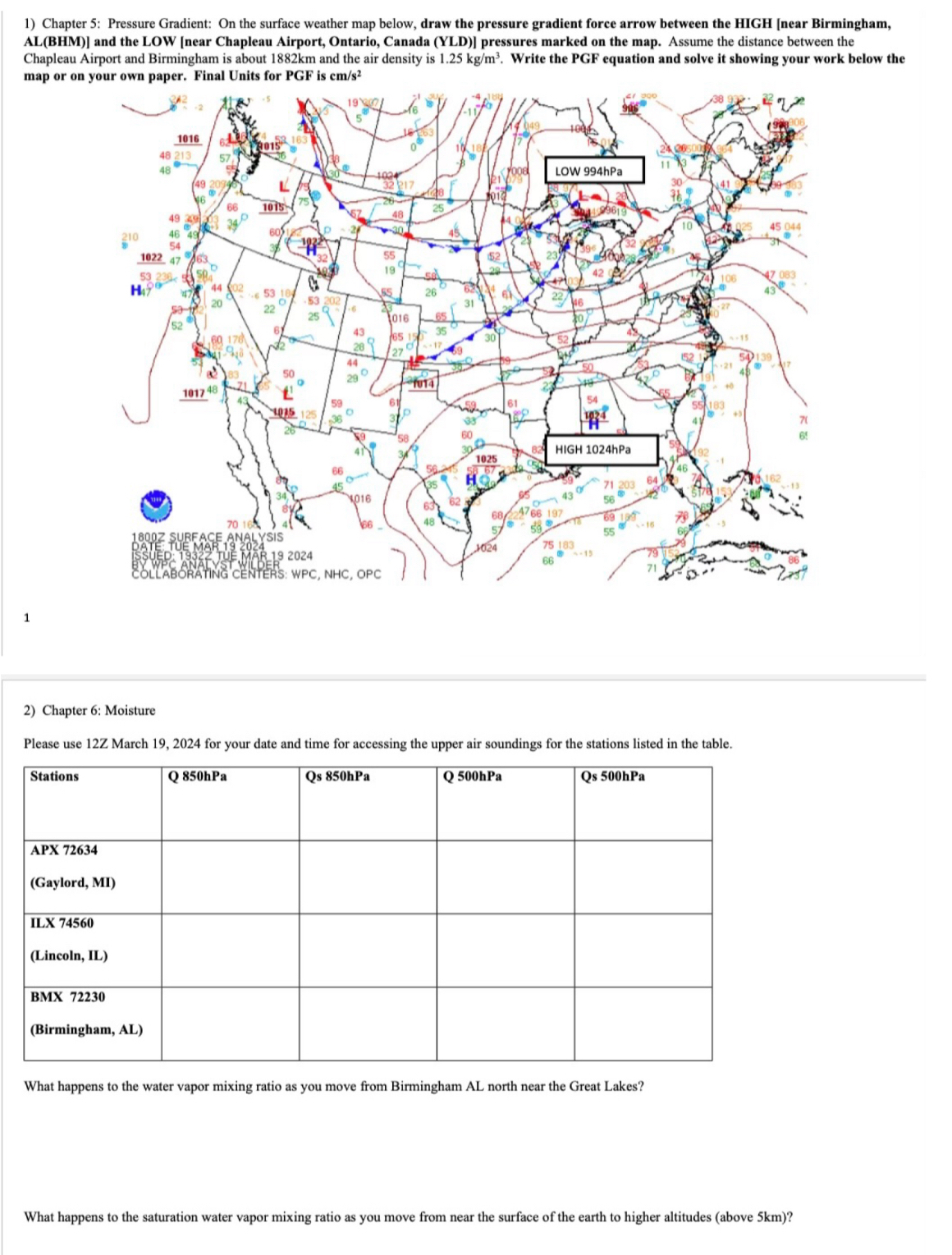 Solved Chapter 5: Pressure Gradient: On the surface weather | Chegg.com