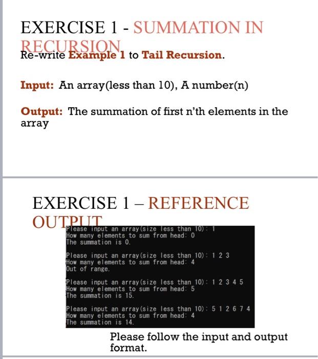 Solved Exercise 1 Summation In Recursion Re Write Example 7368