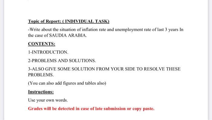 Solved Topic of Report: ( INDIVIDUAL TASK) -Write about the | Chegg.com