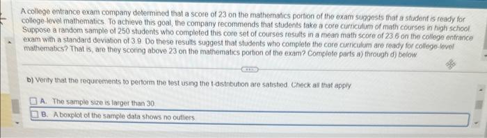 Solved A college entrance exam company determined that a | Chegg.com Solved A college entrance exam company determined that a | Chegg.com
