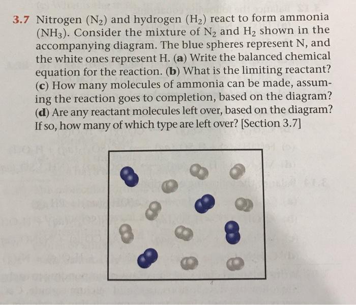 Solved 3.7 Nitrogen (N2) and hydrogen (H2) react to form | Chegg.com
