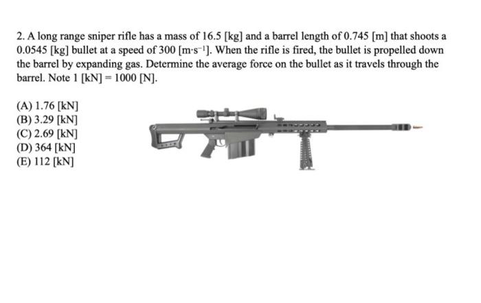 Solved 2. A long range sniper rifle has a mass of 16.5 [kg) | Chegg.com