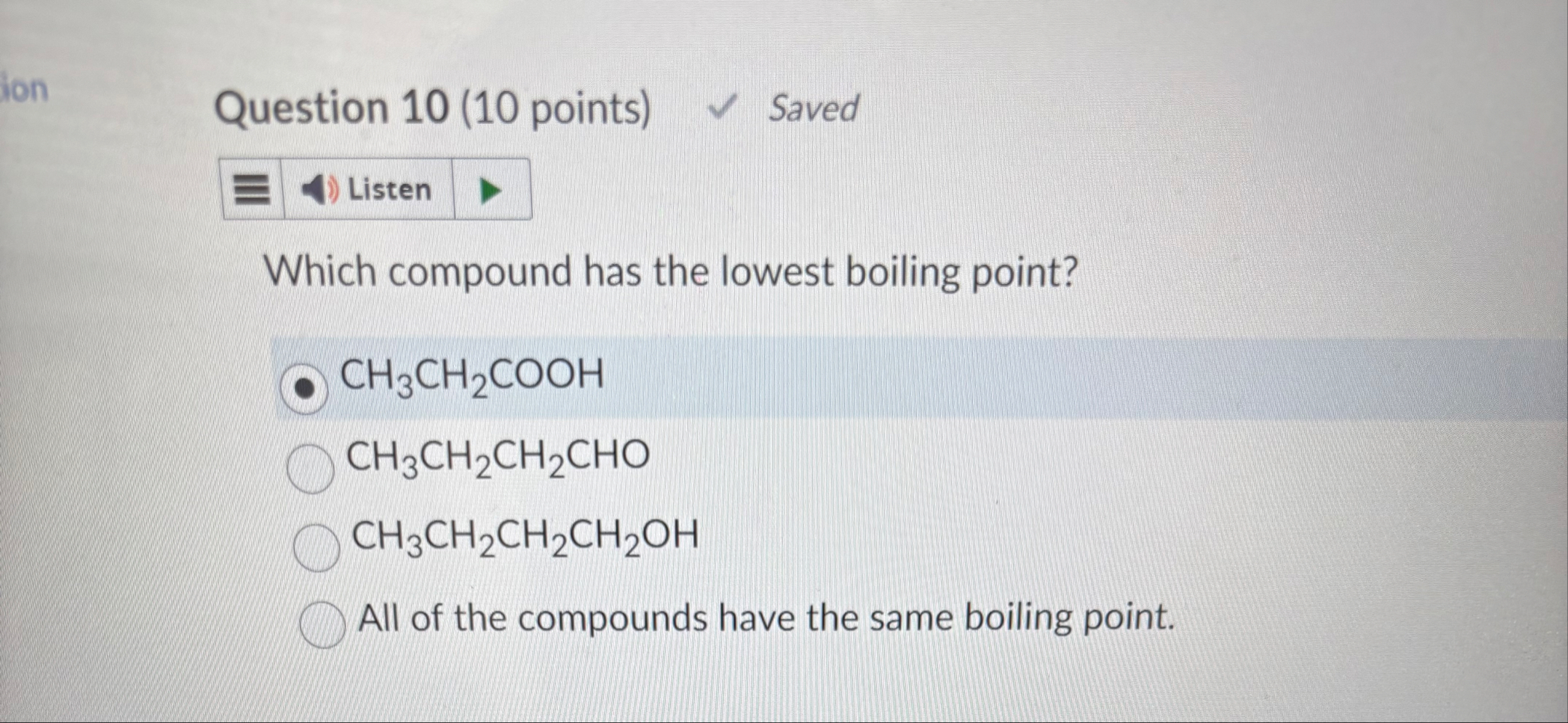 Solved Question 10 (10 ﻿points) ﻿SavedWhich compound has | Chegg.com