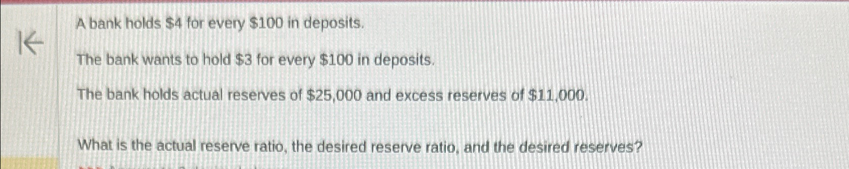 Solved A bank holds $4 ﻿for every $100 ﻿in deposits.The bank | Chegg.com