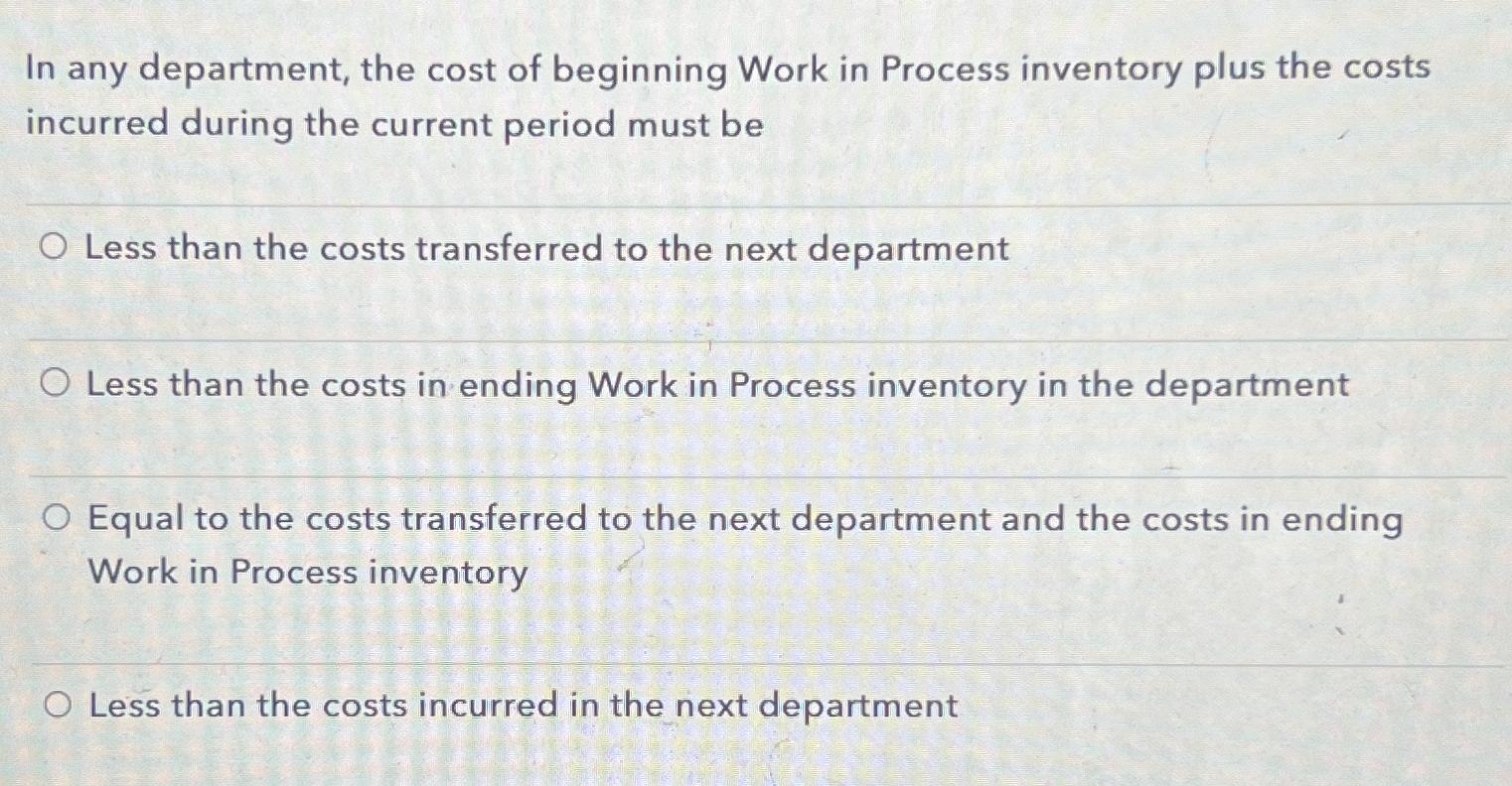 Solved In any department, the cost of beginning Work in | Chegg.com