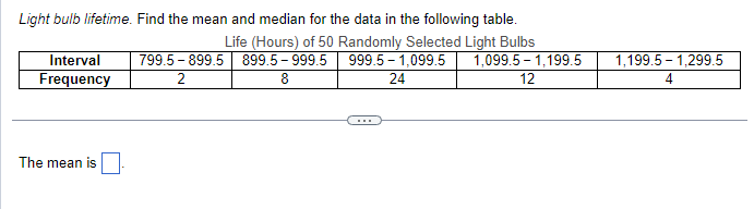 Solved Light Bulb Lifetime Find The Mean And Median For The