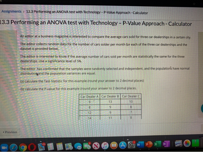 Solved Assignments > 13.3 Performing an ANOVA test with | Chegg.com