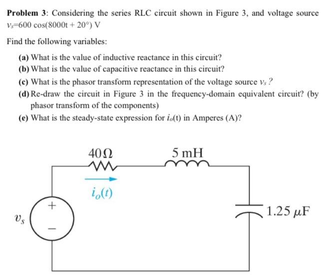 Solved Problem 3: Considering the series RLC circuit shown | Chegg.com