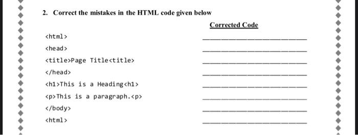 Solved 2. Correct the mistakes in the HTML code given below | Chegg.com