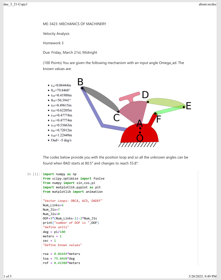 Solved Mechanics of ﻿Machinery. Coding problem. Please | Chegg.com