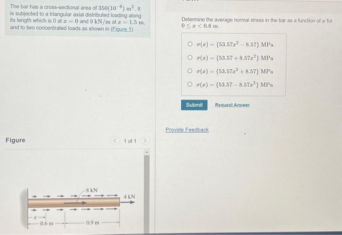 Solved The bar has a cross-sectional area of 350(10−6)m2. It | Chegg.com