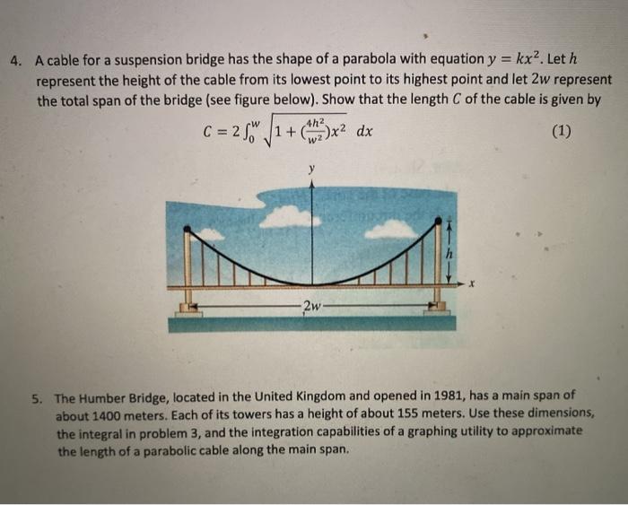 4. A cable for a suspension bridge has the shape of a | Chegg.com