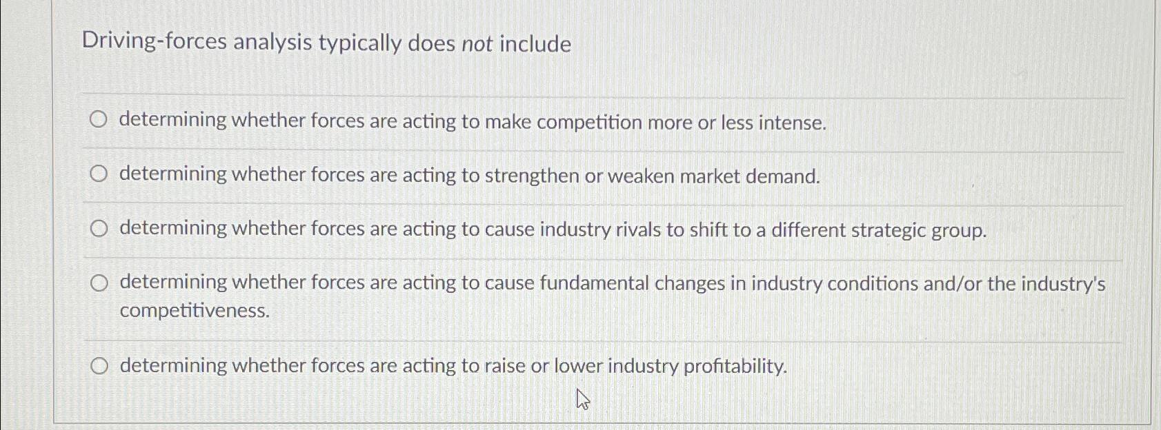 Solved Driving-forces analysis typically does not | Chegg.com