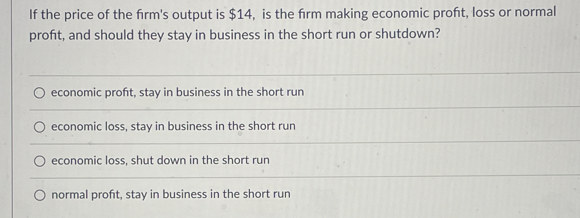 Solved If the price of the firm's output is $14, ﻿is the | Chegg.com