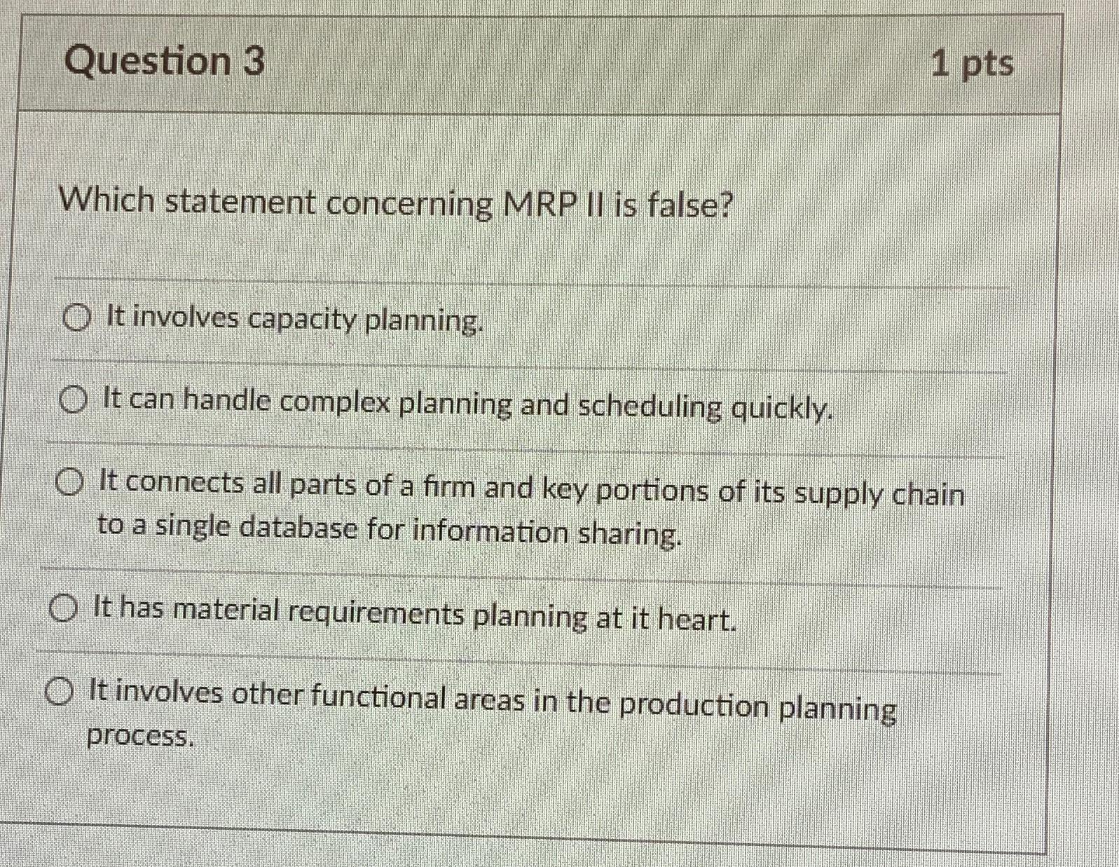 Solved Question 31ptsWhich statement concerning MRP II is | Chegg.com