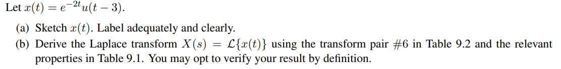 Solved Let x(t)=e-2tu(t-3).(a) ﻿Sketch x(t). ﻿Label | Chegg.com