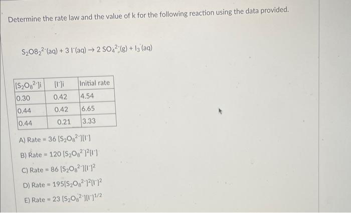 Solved Determine the rate law and the value of k for the | Chegg.com