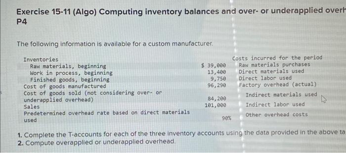 Solved Exercise 15-11 (Algo) Computing inventory balances | Chegg.com Solved Exercise 15-11 (Algo) Computing inventory balances | Chegg.com