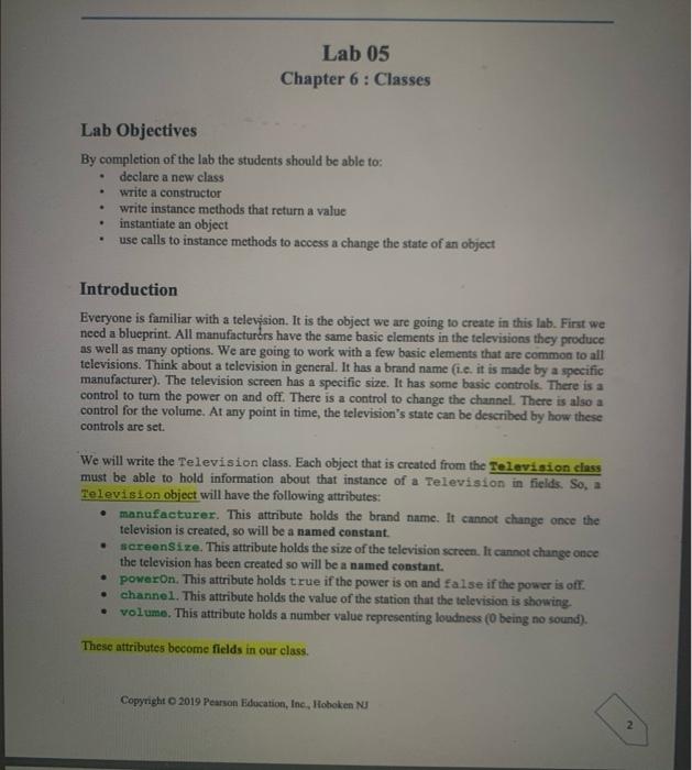 Solved Lab 05 Chapter 6: Classes Lab Objectives By | Chegg.com