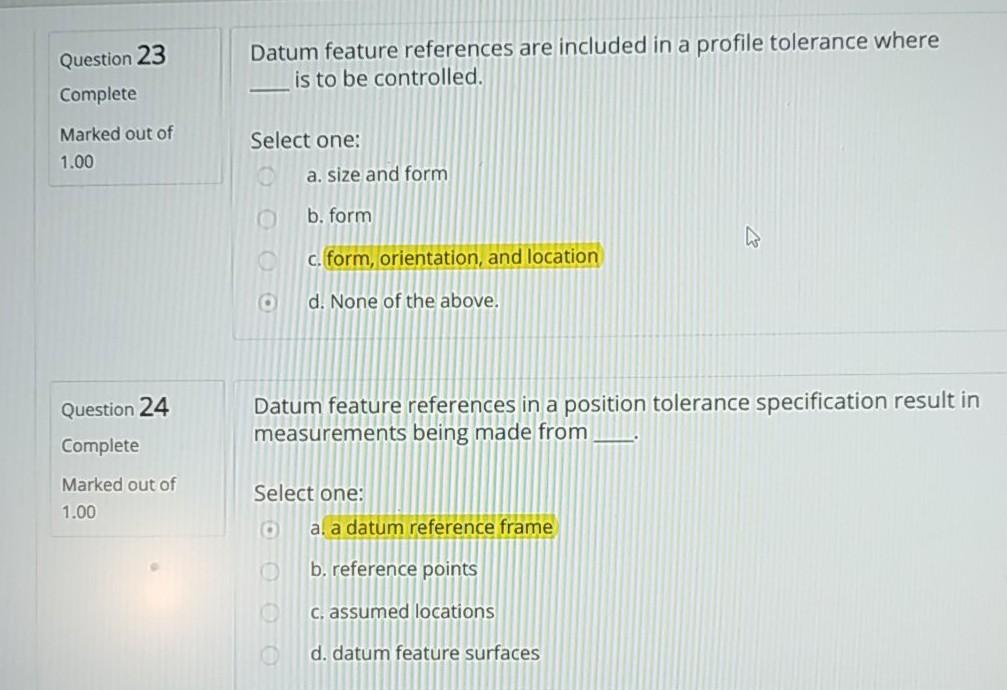 Solved Question 23 Datum feature references are included in | Chegg.com