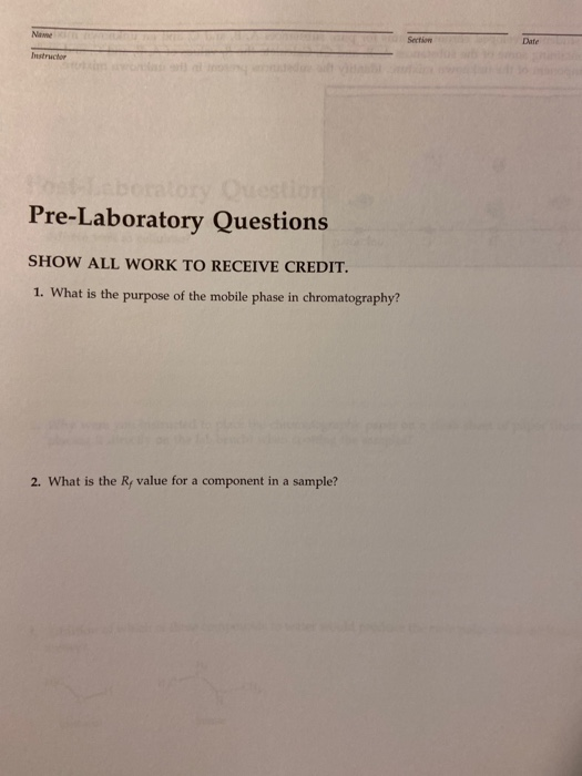 Solved Pre-Laboratory Questions SHOW ALL WORK TO RECEIVE | Chegg.com