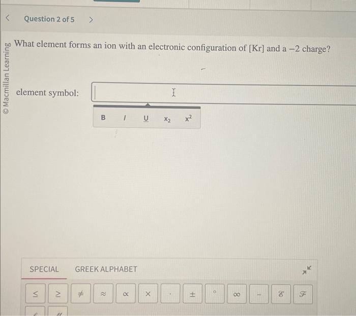 Solved What element forms an ion with an electronic | Chegg.com