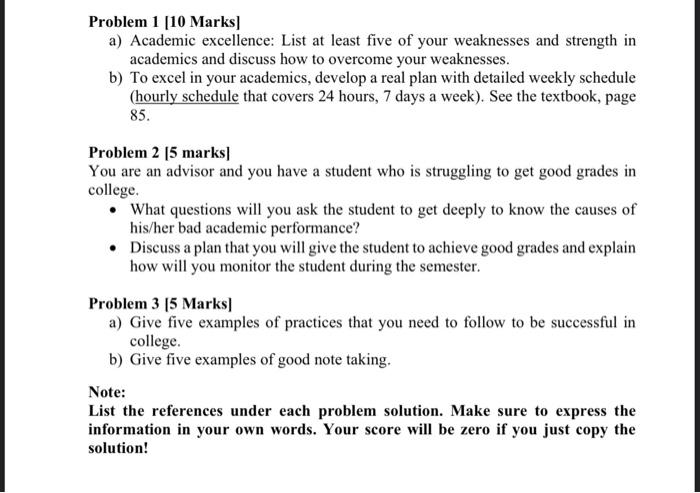 Problem 1 [10 Marks] a) Academic excellence: List at | Chegg.com