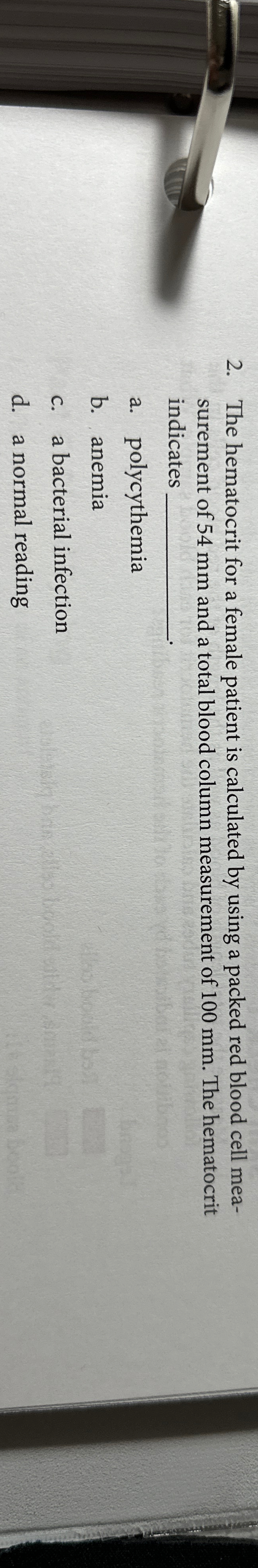 Solved The hematocrit for a female patient is calculated by | Chegg.com