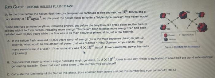 Solved RED GIANT-BEFORE HELIUM FLASH PHASE Up to the time | Chegg.com