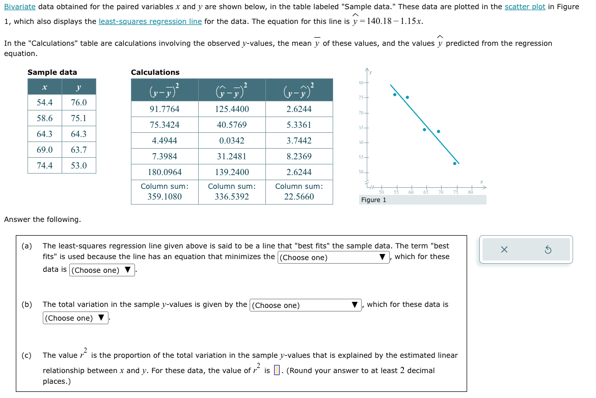Bivariate data obtained for the paired variables x | Chegg.com