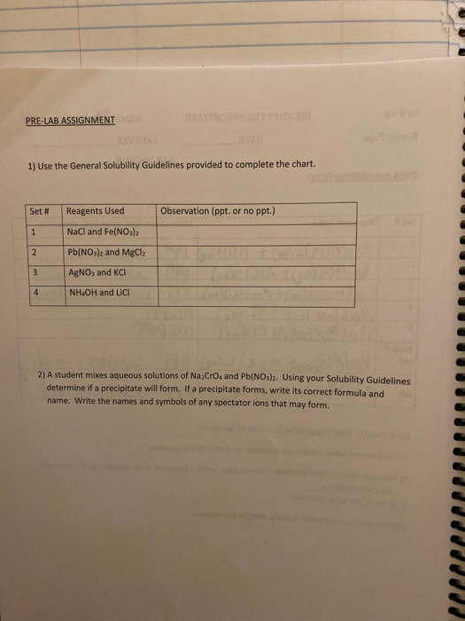 Solved PRE-LAB ASSIGNMENT 1) Use the General Solubility | Chegg.com
