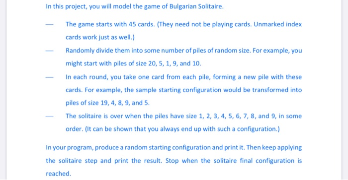 Solved In this project, you will model the game of Bulgarian | Chegg.com