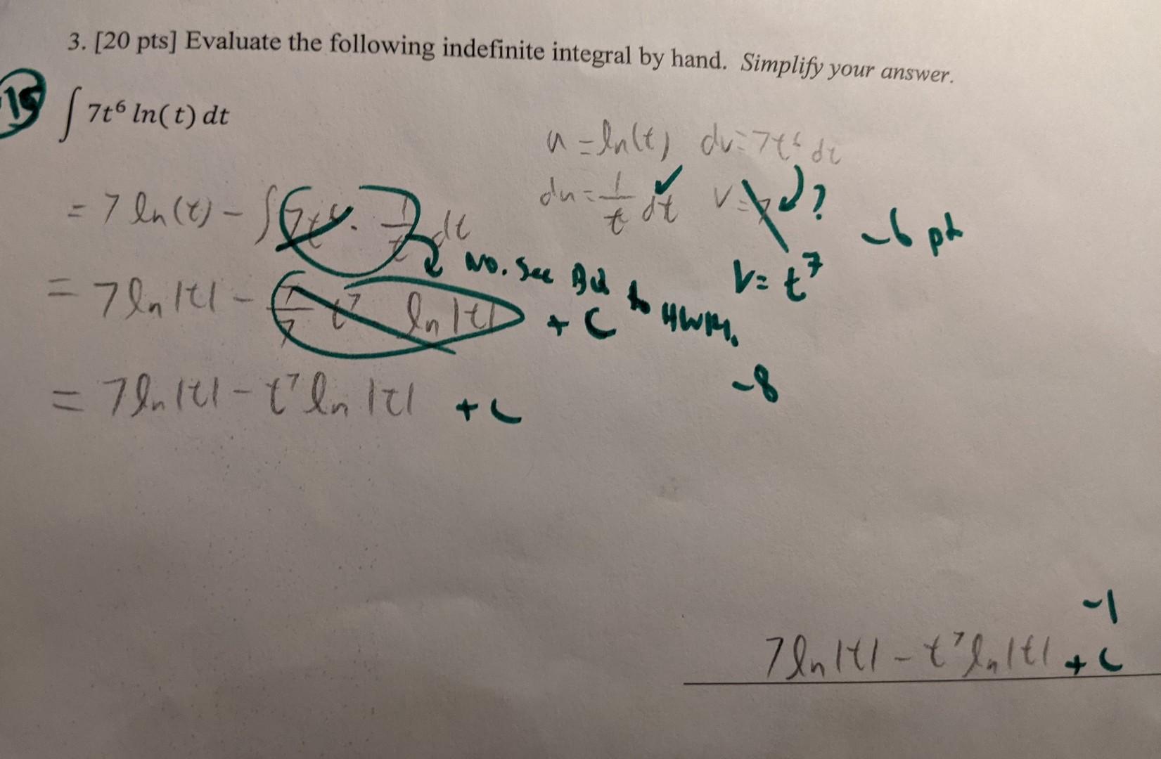 Solved 3. [20 pts] Evaluate the following indefinite | Chegg.com