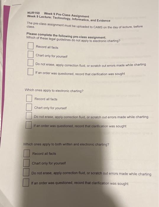 NUR150 Week 9 Pre-Class Assignment Week 9 Lecture: | Chegg.com