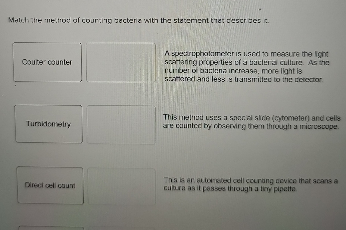 Solved Match the method of counting bacteria with the | Chegg.com