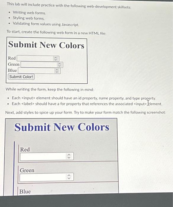 Solved This lab will include practice with the following | Chegg.com