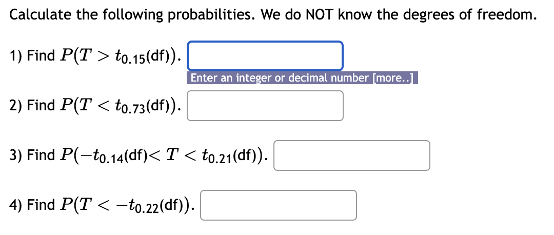 Solved Calculate the following probabilities. We do NOT know | Chegg.com