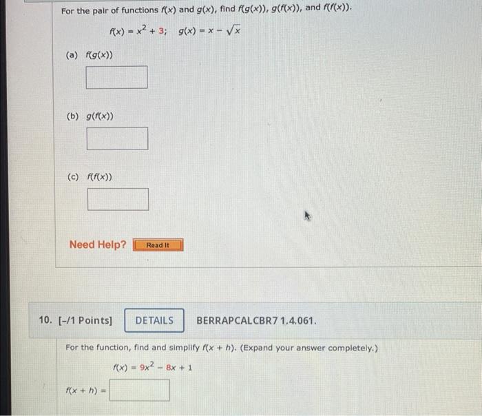 Solved For the pair of functions f(x) and g(x), find | Chegg.com